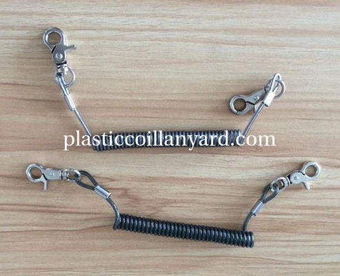 Hot selling plastic transparent black spring steel coil tool lanyard with swivel fasteners supplier
