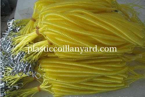 Fishing kayaks boats 3m wire coil lanyard for rod tackle leash spiral cord yellow color supplier