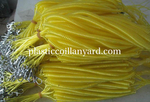 Fishing kayaks boats 3m wire coil lanyard for rod tackle leash spiral cord yellow color supplier