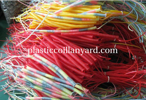 Light weight red coiled tackle leash spiral cord with stainless steel clip and metal hook supplier