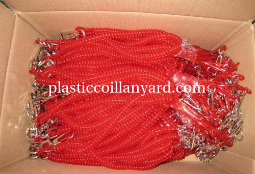 Light weight red coiled tackle leash spiral cord with stainless steel clip and metal hook supplier