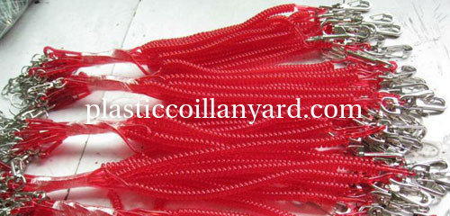 Carabiner hook spring stretchy coil keychain strap rope red fishing coiled lanyard supplier