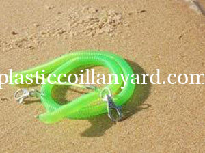 Light green spring coiled tether with split ring and metal hook secure leashes supplier