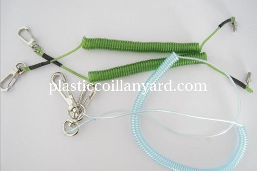 Light green spring coiled tether with split ring and metal hook secure leashes supplier