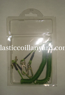 Dark green plastic spiral coil tool lanyard with 2pcs heavy duty hooks safety leash cord supplier
