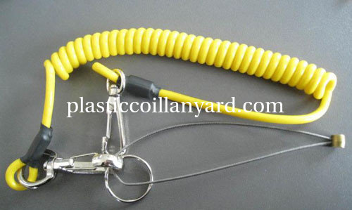 Metal hook spring stretchy coil keychain strap rope solid yellow tool lanyard cable supplier