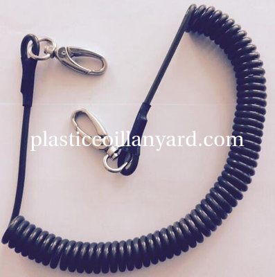 OEM China factory produce charming heavy green PU coated bungee coil tool lanyard w/hooks supplier