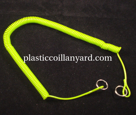 Plastic safe red spring coil tool lanyard with small key ring ends China cheap coil leash supplier
