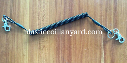 Coiled cable tool lanyard w/nickle plated trigger snap hooks on two ends for tools safety supplier