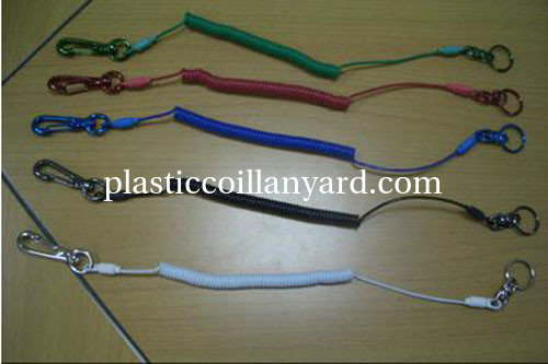 Customized beatuiful spring string tool safety coil leash lanyard with colored snap hooks supplier