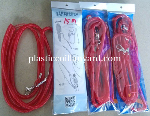 10m red plastic coiled lanyard for fishing using in big quantity stock with fast delivery supplier