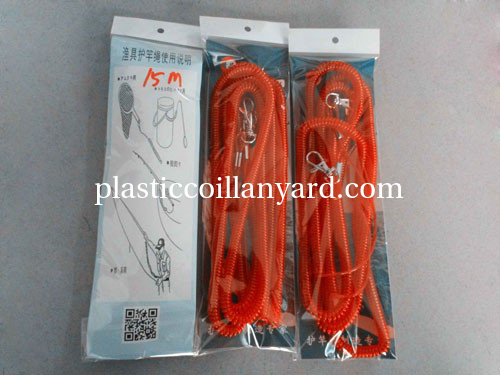 10m red plastic coiled lanyard for fishing using in big quantity stock with fast delivery supplier