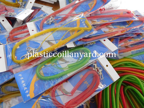 Standard poly bag package colors fish spring coiled lanyards to prevent acidental loss supplier