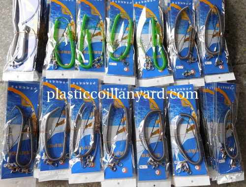 Standard poly bag package colors fish spring coiled lanyards to prevent acidental loss supplier