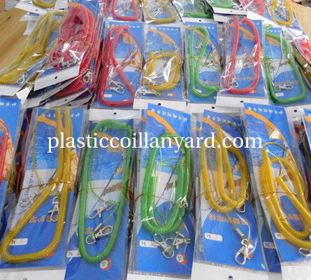Popular red/green/yellow colors fishing spring coiled tool tethers in big quantity stock supplier