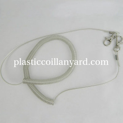 Hot sales clear plastic pu customized long wire coil tether w/meta snap hook for safety supplier