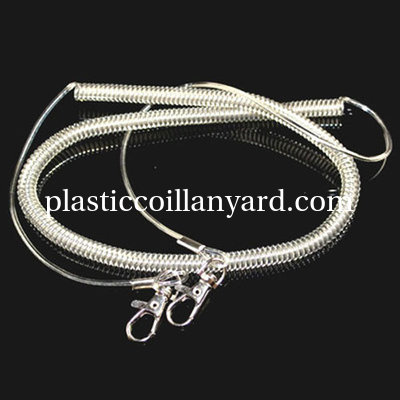 Hot sales clear plastic pu customized long wire coil tether w/meta snap hook for safety supplier