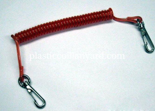 Purple plastic spring wire coil tool lanyard with snap hooks&key rings&wire loop for safe supplier