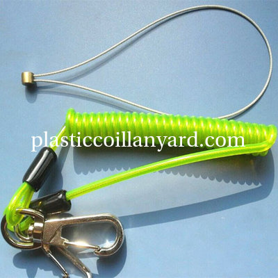 Security stainless steel coil lanyard tether plastic transparent purple coated strong line supplier