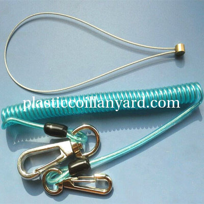 Security stainless steel coil lanyard tether plastic transparent purple coated strong line supplier