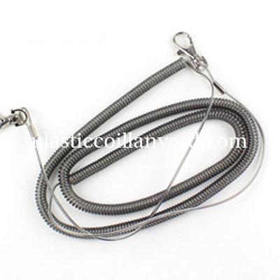 Top quality stainless wire reinforced coil lanyard translcuent gray tackle spiral cord 8M supplier