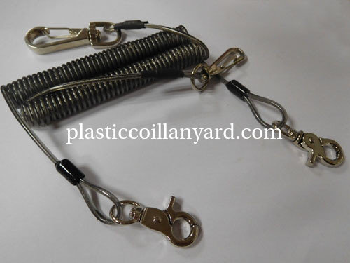Good safety lanyard holder black spiral coil leash rope custom nickle plated hooks attched supplier