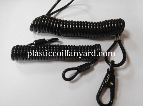 Good safety lanyard holder black spiral coil leash rope custom nickle plated hooks attched supplier