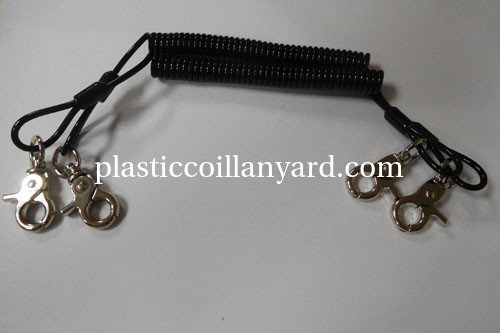 Good safety lanyard holder black spiral coil leash rope custom nickle plated hooks attched supplier