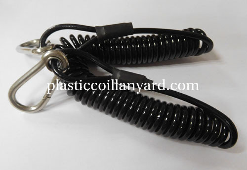 Custom size OEM produce direct from factory best black coil lanyard with snap clip hooks supplier