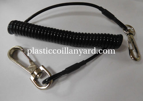 OEM China factory produce black plastic PU elastic coil tool lanyard tether for security supplier