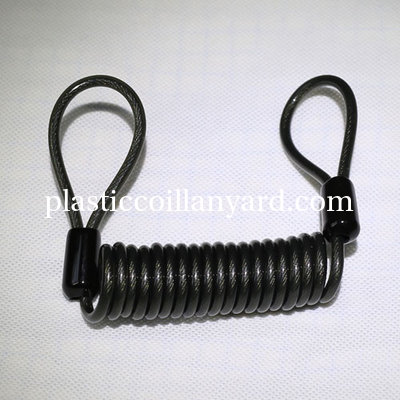 Big stainless steel cord dia inside tranparent black PU coiled tool tether holder w/2loops supplier