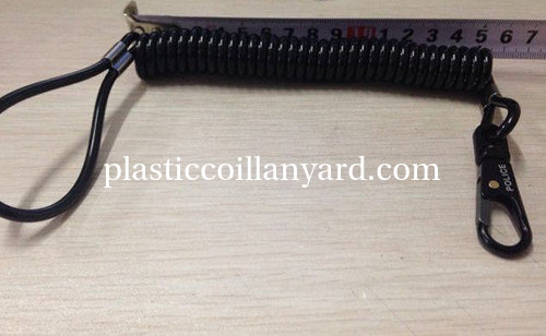 Big stainless steel cord dia inside tranparent black PU coiled tool tether holder w/2loops supplier