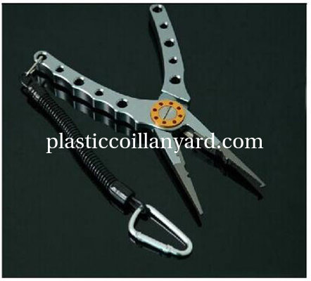 Popular pliers holder black spiral coiled lanyard with split ring&custom color carabiner supplier