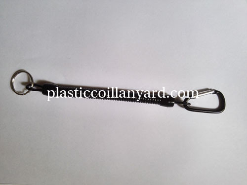 Plastic black coil lanyard tether secure your plier tools safely w/key ring&snap hook end supplier