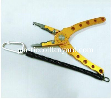 Safety fishing plier accessory black plastic coil lanyard w/ coloredcarabiner and key ring supplier