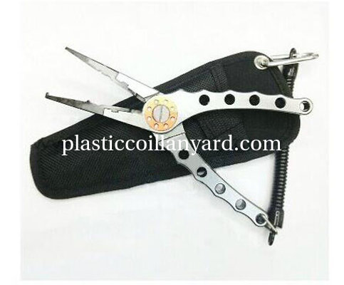 Safety fishing plier accessory black plastic coil lanyard w/ coloredcarabiner and key ring supplier