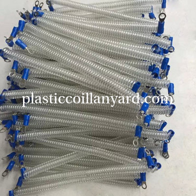 Custom factory direct offer clear spring security coil lanyard tether w/2 safety terminals supplier
