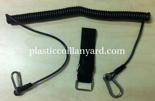 High grade polyurethane cord black spiral coil w/long straight line&snap hook at two ends supplier