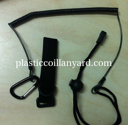 High grade polyurethane cord black spiral coil w/long straight line&snap hook at two ends supplier