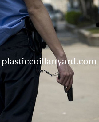 Black coil police equipment mini coil pistol leash w/yellow webbing strap&metal snap hook supplier