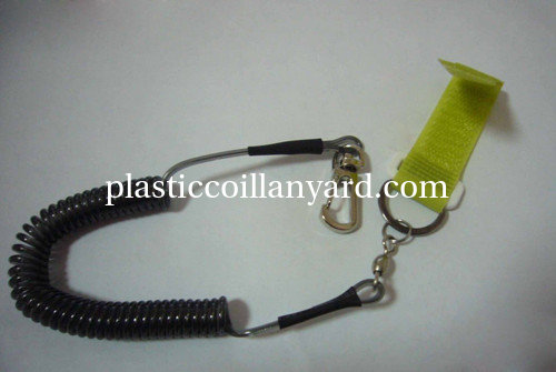 Black coil police equipment mini coil pistol leash w/yellow webbing strap&metal snap hook supplier