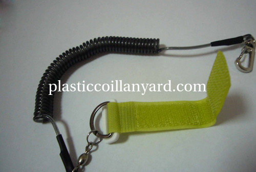 Black coil police equipment mini coil pistol leash w/yellow webbing strap&metal snap hook supplier