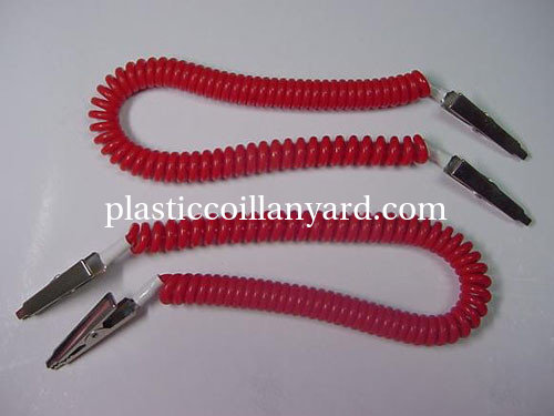 Dental patient napkin bib wowel holders metal clips&flexible coil lanyard tether red color supplier