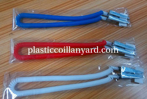Dental patient napkin bib wowel holders metal clips&flexible coil lanyard tether red color supplier