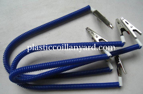 Imprinted logo on crocodile clip on two ends w/long spring coiled lanyard leash bib clips supplier