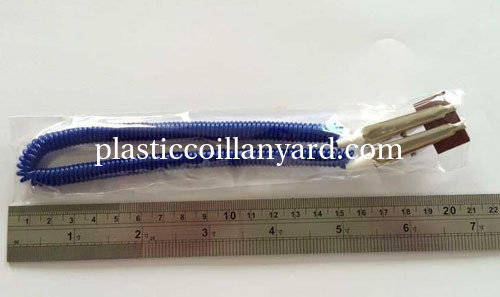 Imprinted logo on crocodile clip on two ends w/long spring coiled lanyard leash bib clips supplier
