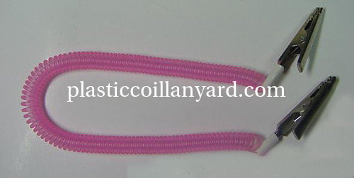 Custom yellow color spring coiled lanyard tether with silver metal thin clip for napkins supplier