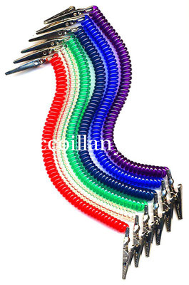 Custom yellow color spring coiled lanyard tether with silver metal thin clip for napkins supplier
