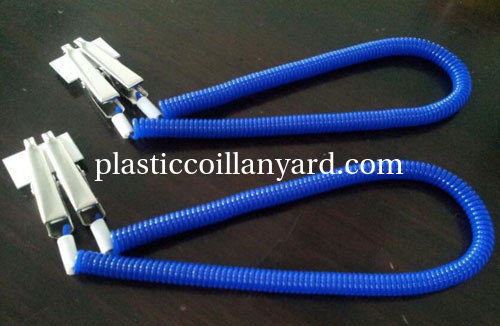 Imprinted logo on crocodile clip on two ends w/long spring coiled lanyard leash bib clips supplier