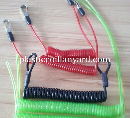 Custom size green spiral coil lanyard leash with heavy duty snap hooks good tool tether supplier